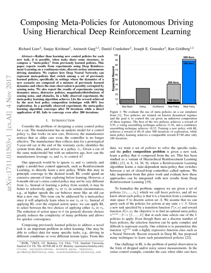 Composing Meta-Policies for Autonomous Driving Using Hierarchical Deep Reinforcement Learning ...