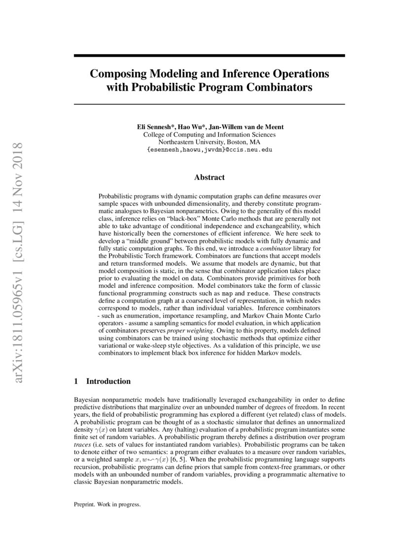 Composing Modeling and Inference Operations with Probabilistic Program Combinators | DeepAI