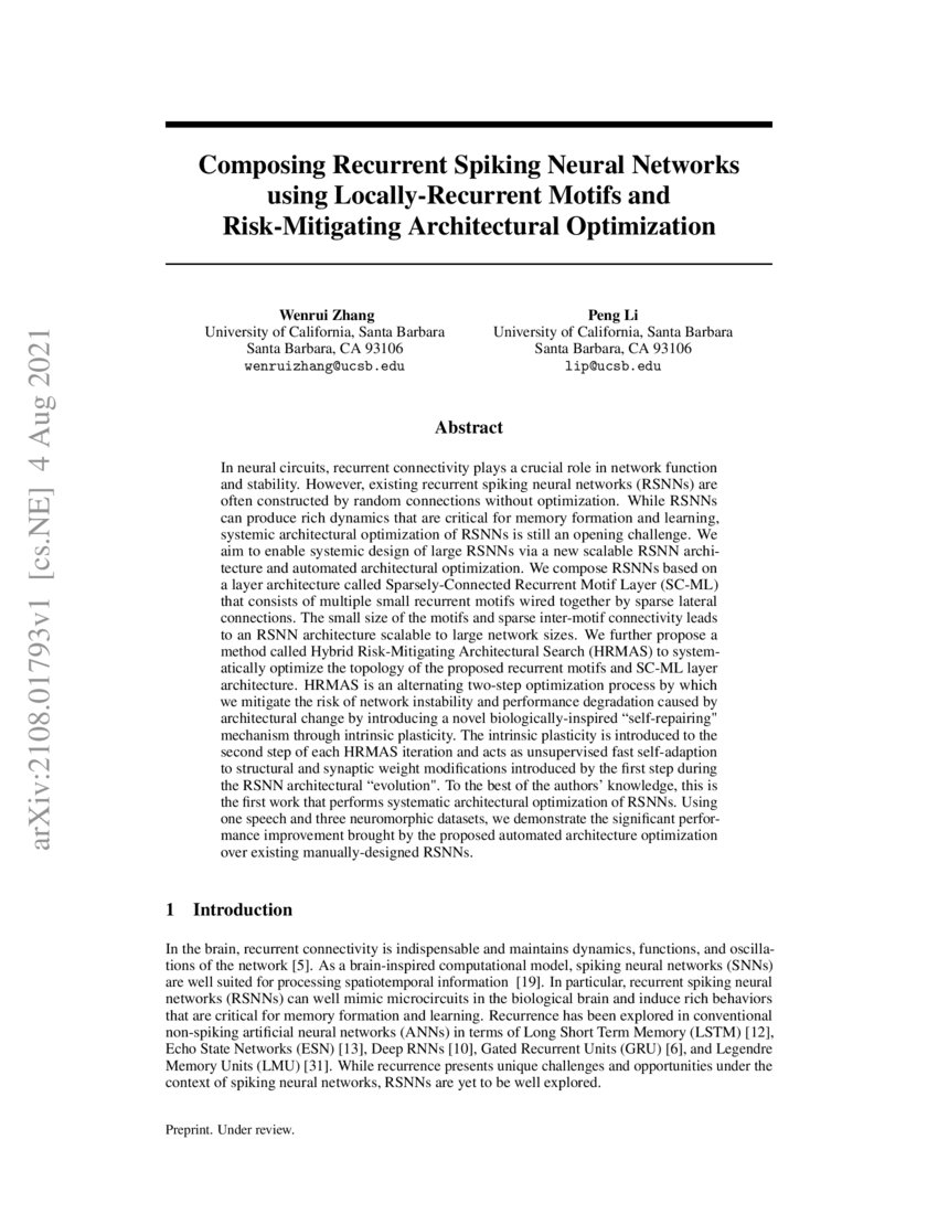 Composing Recurrent Spiking Neural Networks Using Locally Recurrent