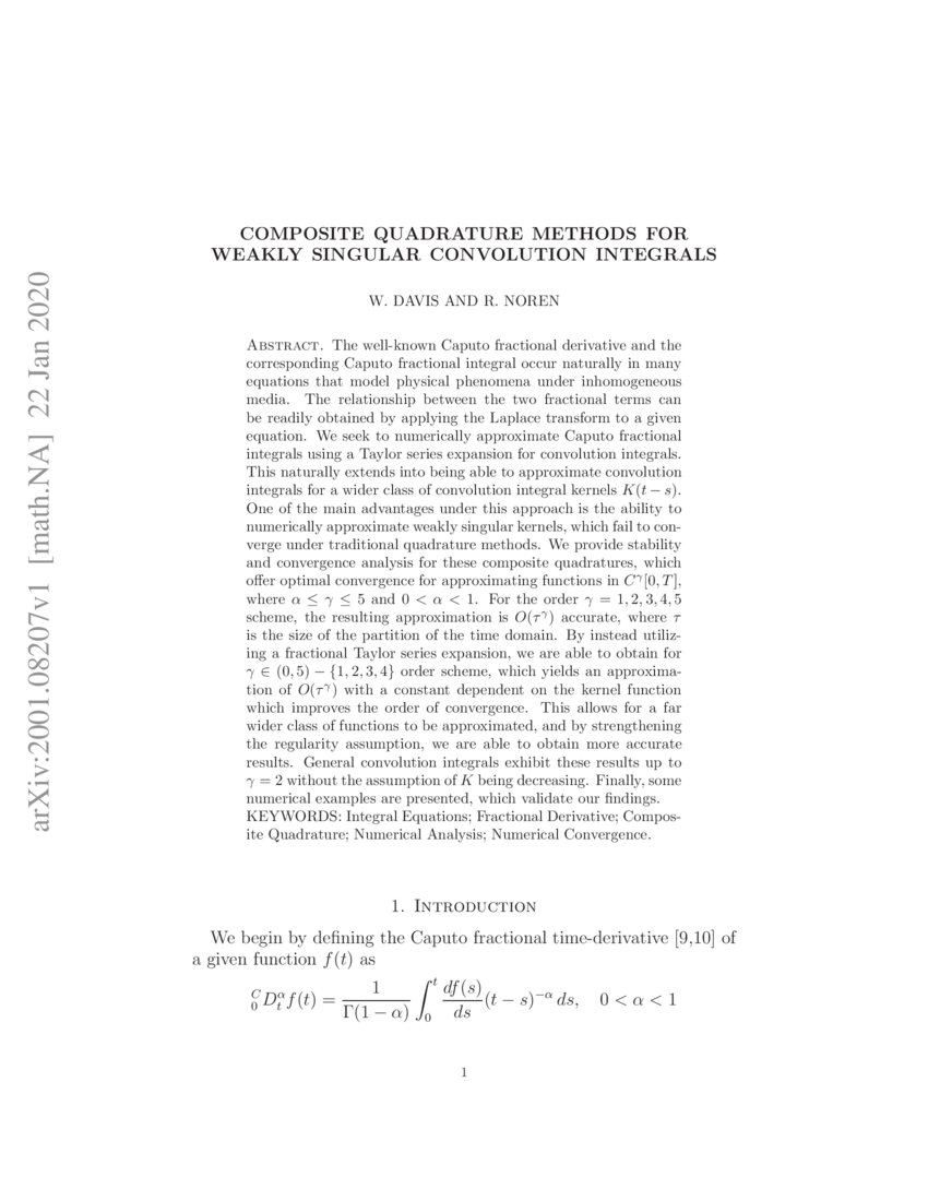 Composite Quadrature Methods for Weakly Singular Convolution Integrals | DeepAI