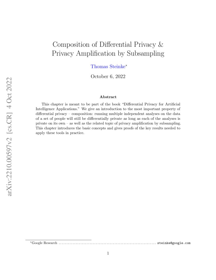 Composition of Differential Privacy Privacy Amplification by Subsampling | DeepAI