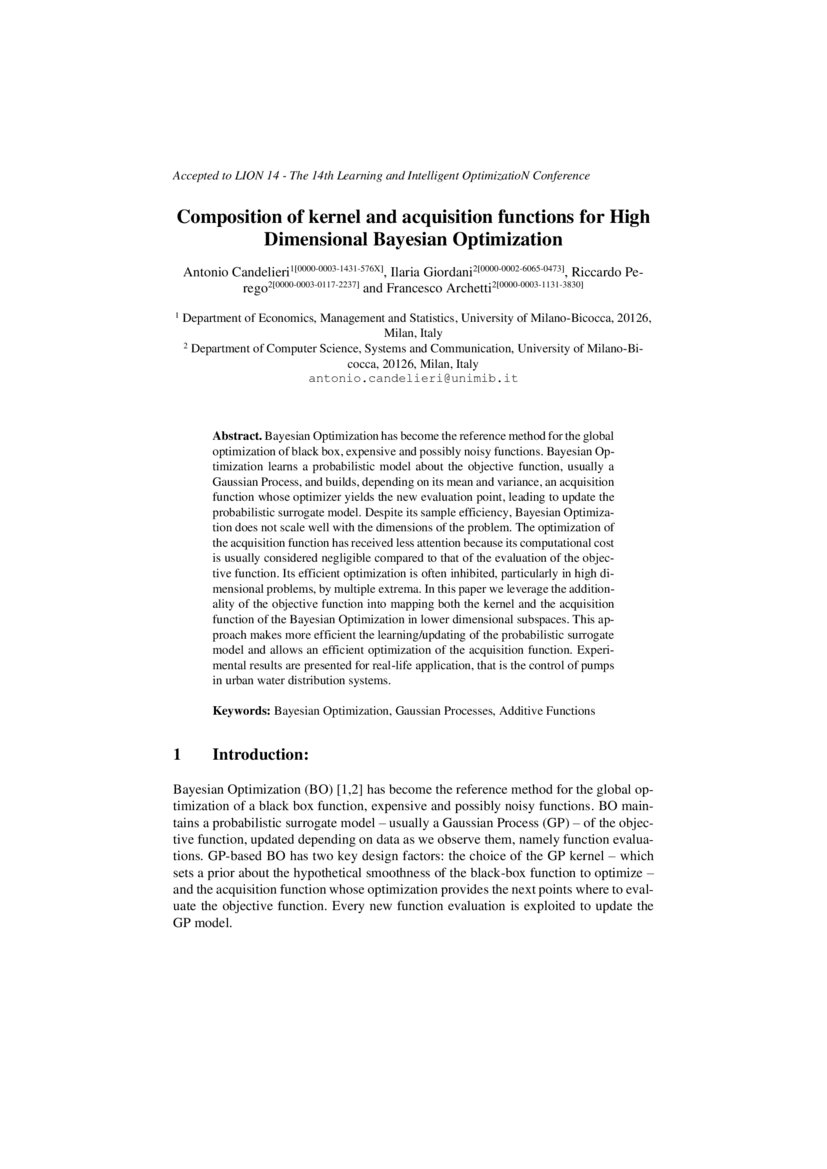 Composition of kernel and acquisition functions for High Dimensional Bayesian Optimization | DeepAI