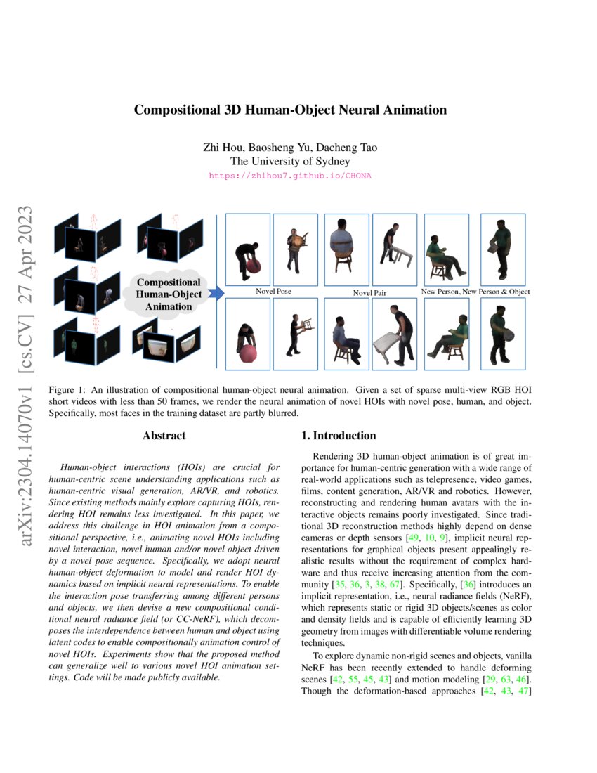 Compositional 3D Human-Object Neural Animation | DeepAI