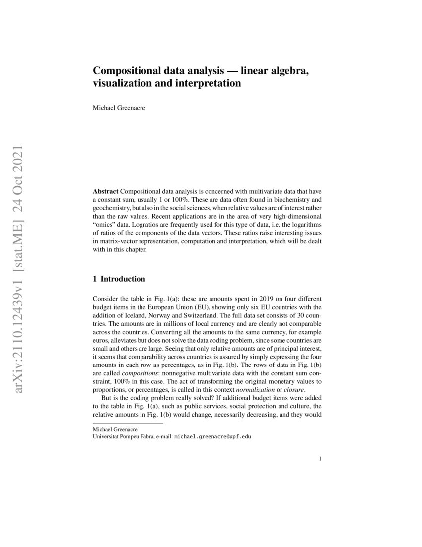 Compositional Data Analysis Linear Algebra Visualization And