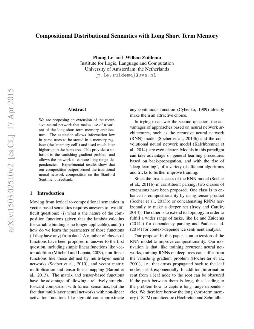 Compositional Distributional Semantics With Long Short Term Memory Deepai