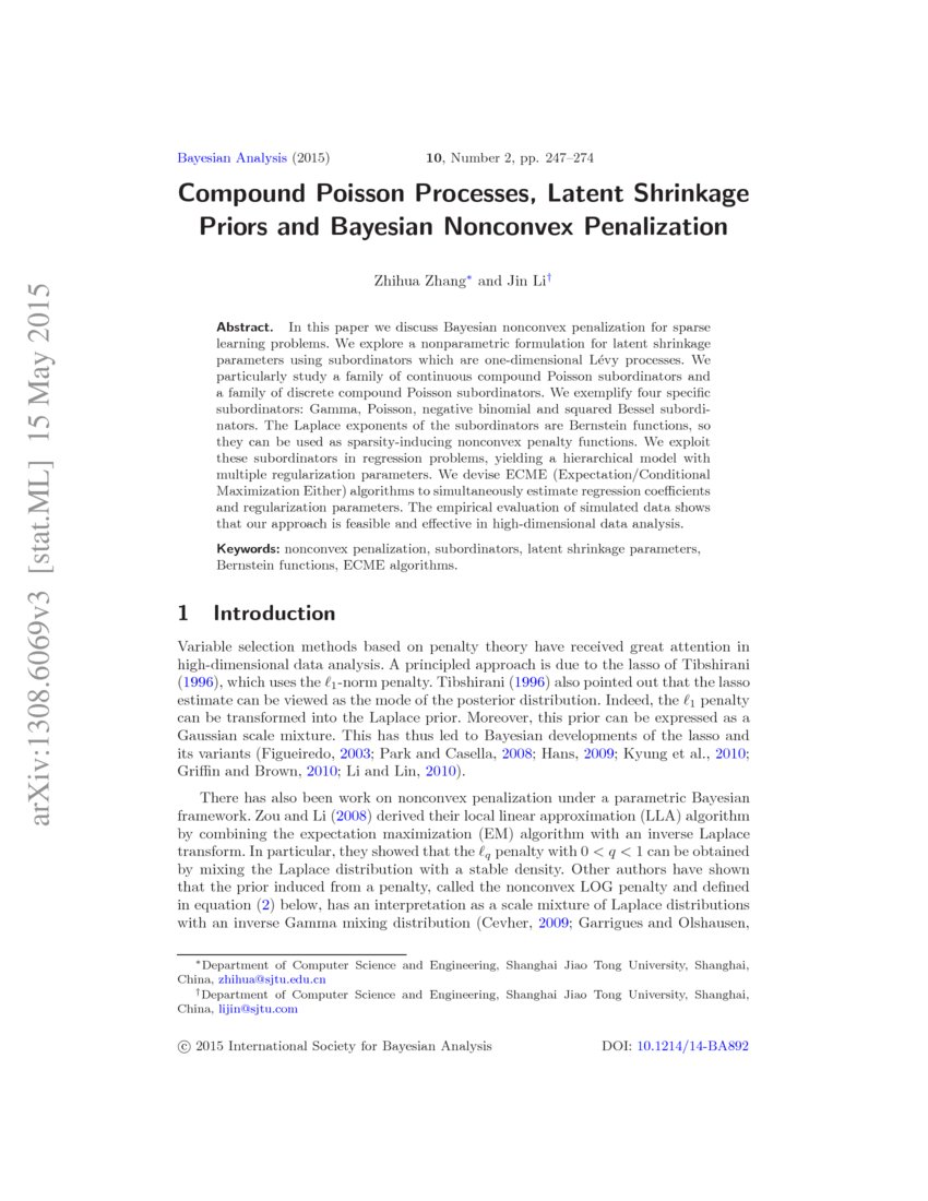 Compound Poisson Processes Latent Shrinkage Priors And Bayesian Nonconvex Penalization Deepai 2641