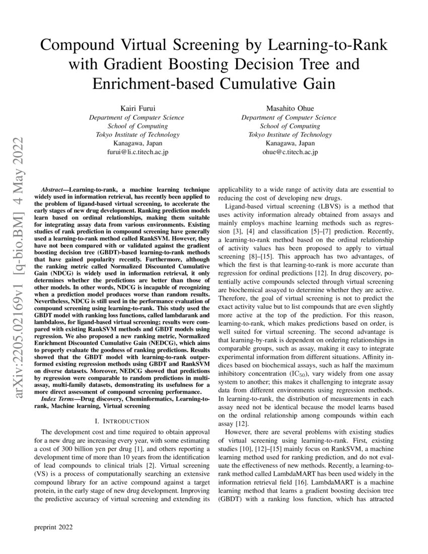 Compound virtual screening by learning-to-rank with gradient boosting ...