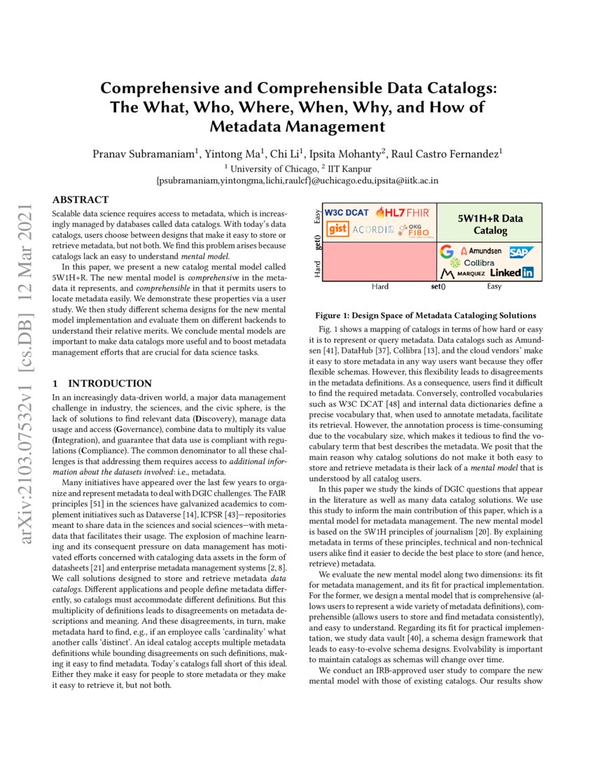 Comprehensive and Comprehensible Data Catalogs: The What, Who, Where ...