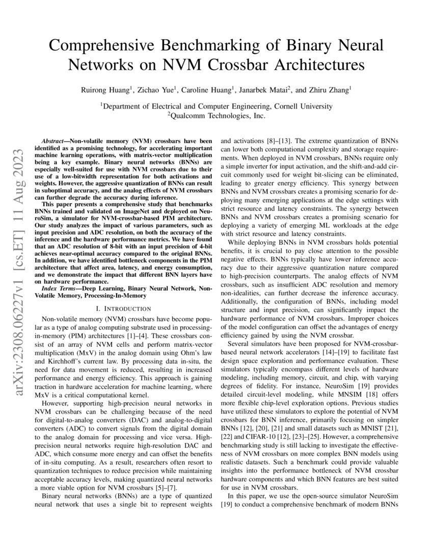 Comprehensive Benchmarking of Binary Neural Networks on NVM Crossbar ... Comprehensive Benchmarking of Binary Neural Networks on NVM Crossbar ...