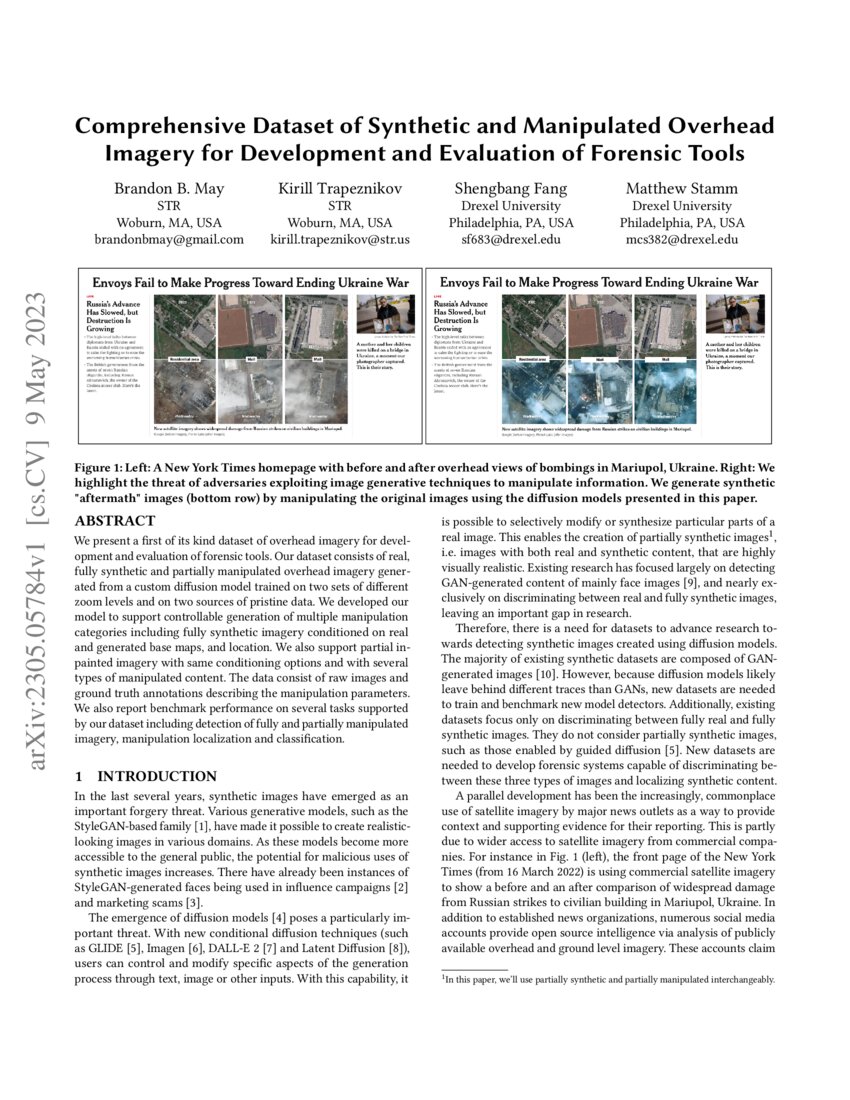 Comprehensive Dataset of Synthetic and Manipulated Overhead Imagery for ...