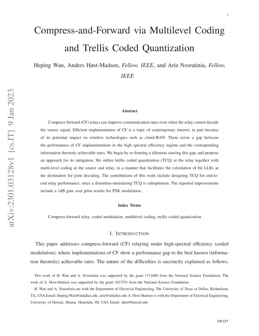Compress And Forward Via Multilevel Coding And Trellis Coded Quantization Deepai 