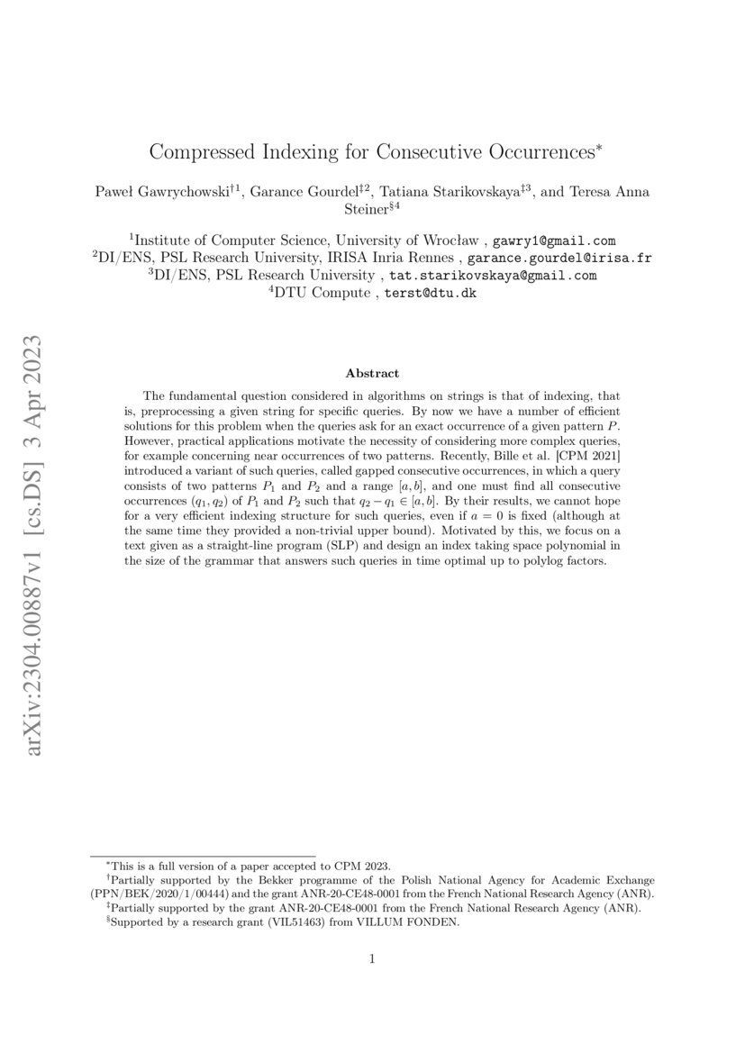 Compressed Indexing for Consecutive Occurrences | DeepAI Compressed Indexing for Consecutive Occurrences | DeepAI