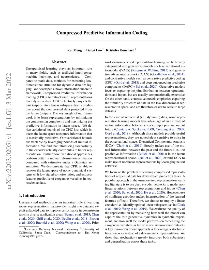 Compressed Predictive Information Coding | DeepAI