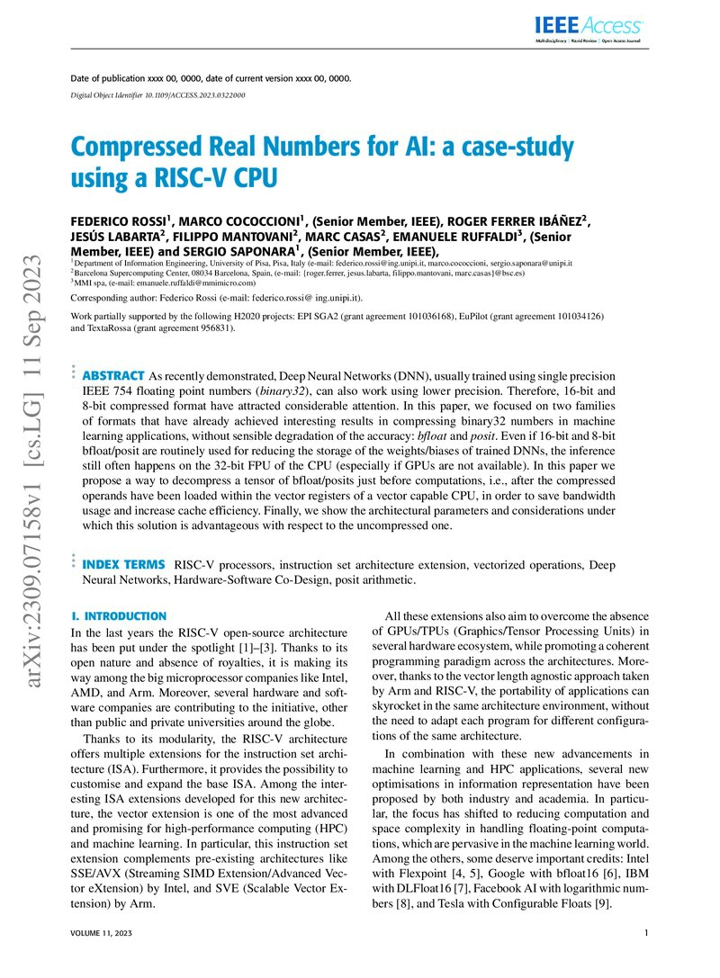 Compressed Real Numbers for AI: a case-study using a RISC-V CPU | DeepAI
