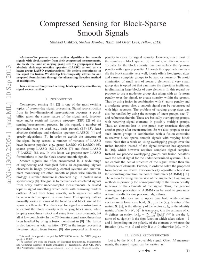 Compressed Sensing For Block Sparse Smooth Signals Deepai 