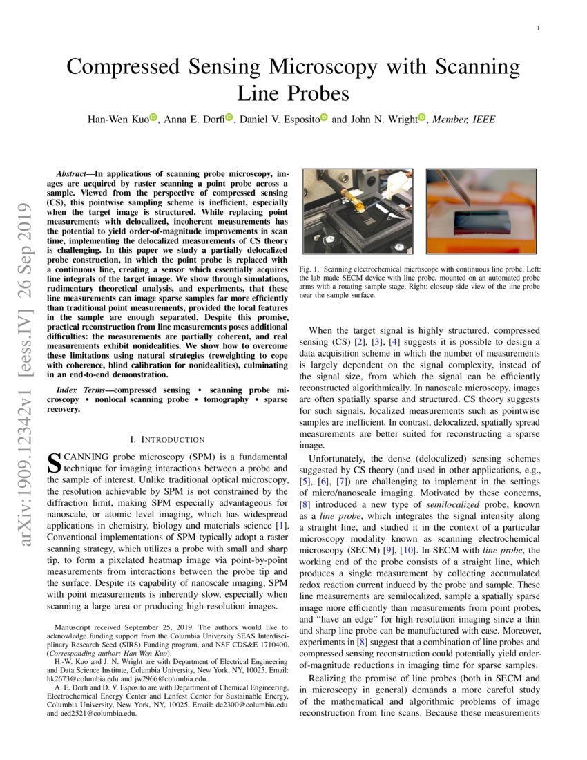 Compressed Sensing Microscopy with Scanning Line Probes | DeepAI