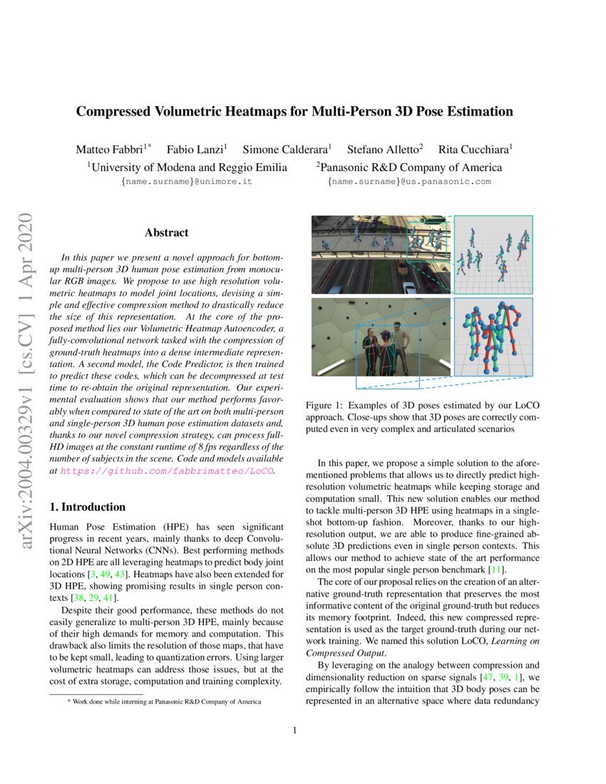 Compressed Volumetric Heatmaps for Multi-Person 3D Pose Estimation | DeepAI