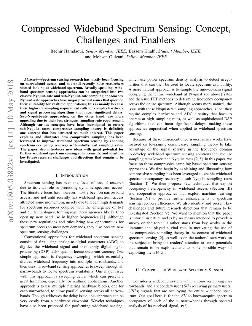 Compressed Wideband Spectrum Sensing: Concept, Challenges and Enablers ...