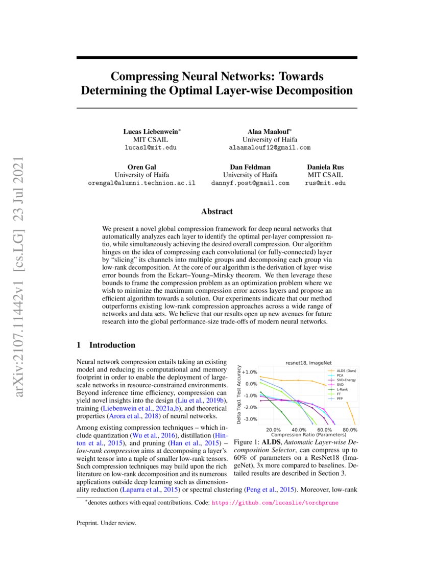 Compressing Neural Networks: Towards Determining the Optimal Layer-wise Decomposition | DeepAI