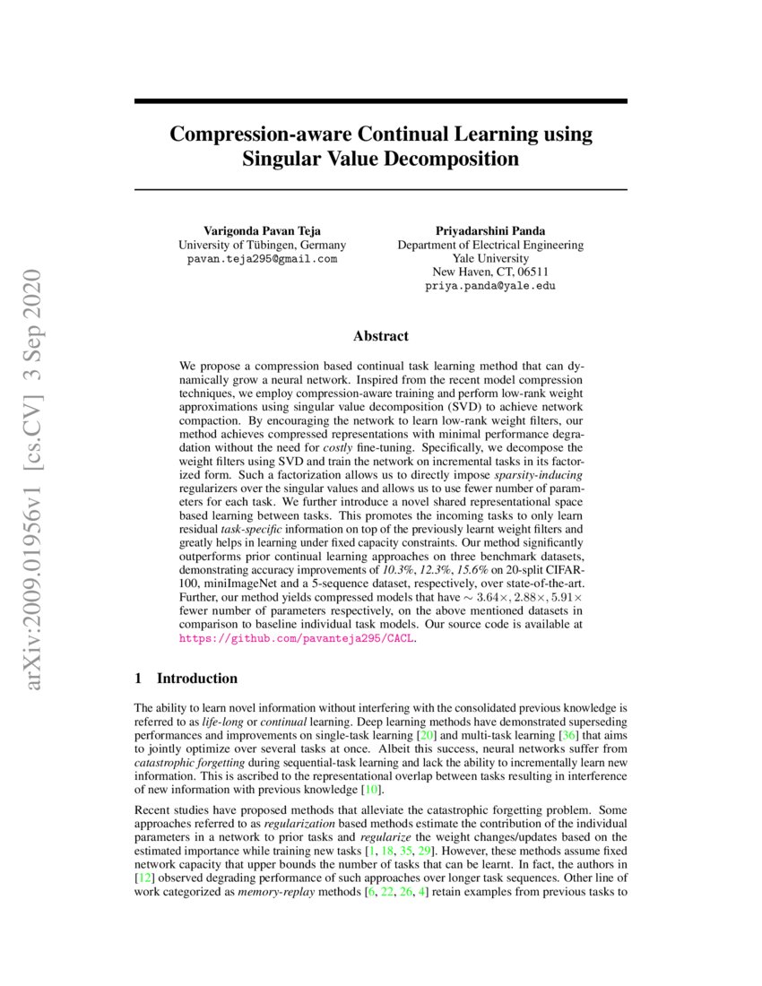 Compression-aware Continual Learning using Singular Value Decomposition ...
