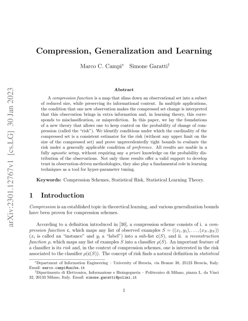 Compression Generalization And Learning Deepai