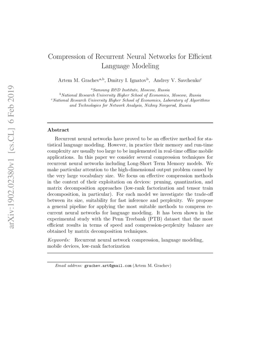 Compression Of Recurrent Neural Networks For Efficient Language