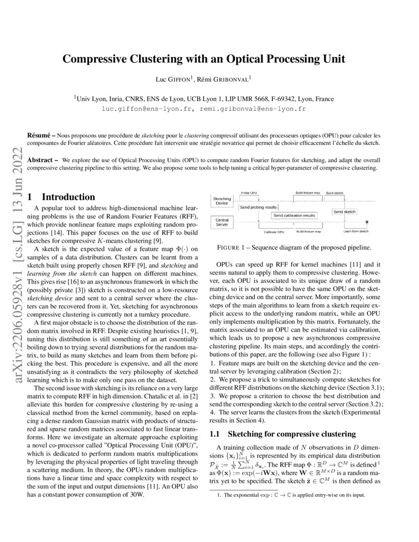 Compressive Clustering with an Optical Processing Unit | DeepAI