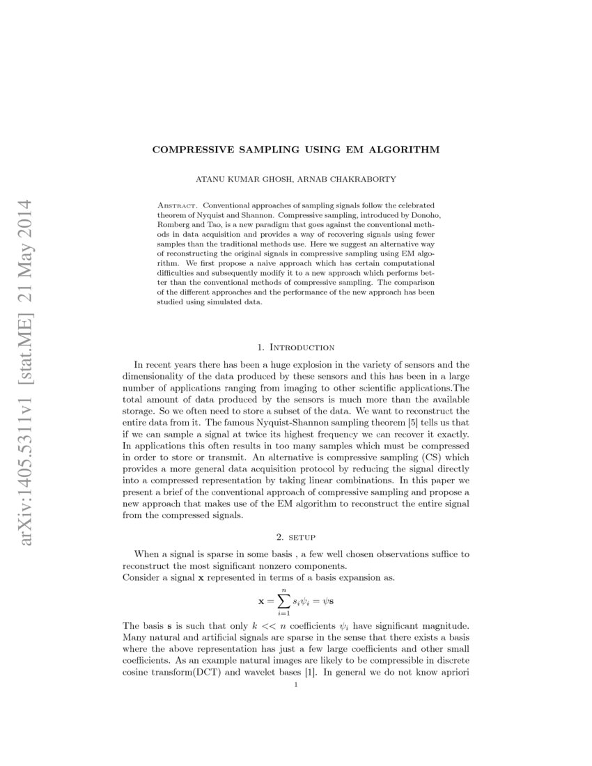 Compressive Sampling Using EM Algorithm | DeepAI