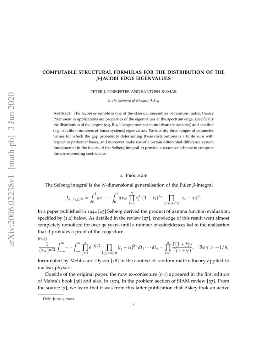 Computable structural formulas for the distribution of the β-Jacobi edge eigenvalues | DeepAI