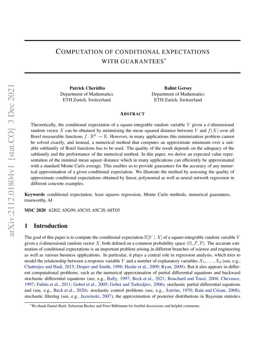 Computation of conditional expectations with guarantees | DeepAI