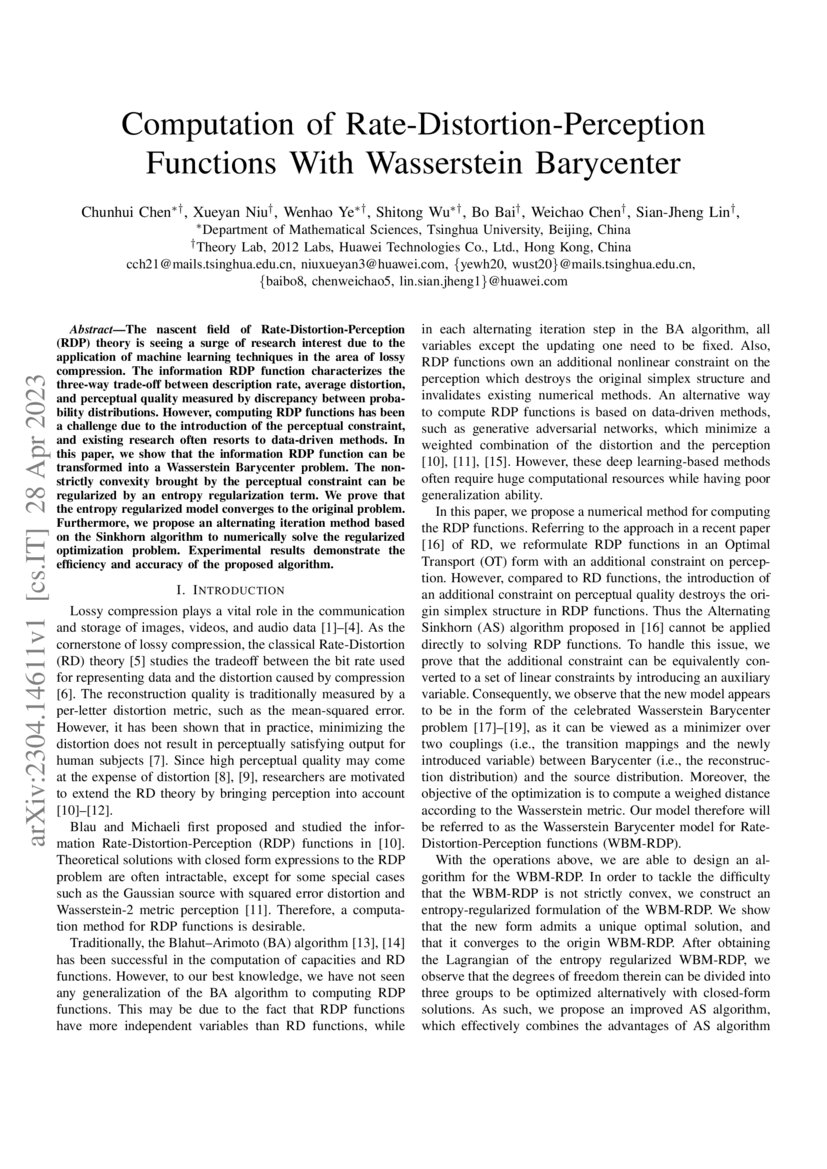 Computation of Rate-Distortion-Perception Functions With Wasserstein Barycenter | DeepAI