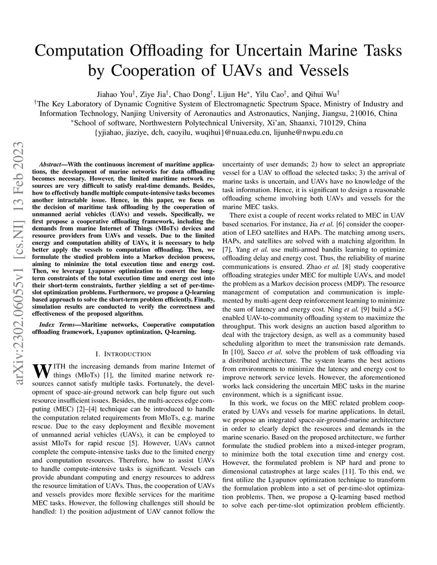 Computation Offloading For Uncertain Marine Tasks By Cooperation Of