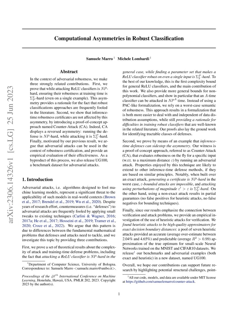 Computational Asymmetries in Robust Classification | DeepAI Computational Asymmetries in Robust Classification | DeepAI