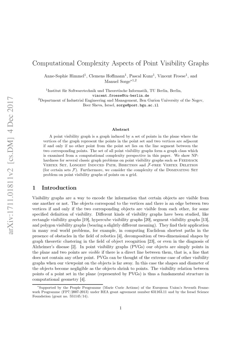 Computational Complexity Aspects of Point Visibility Graphs | DeepAI