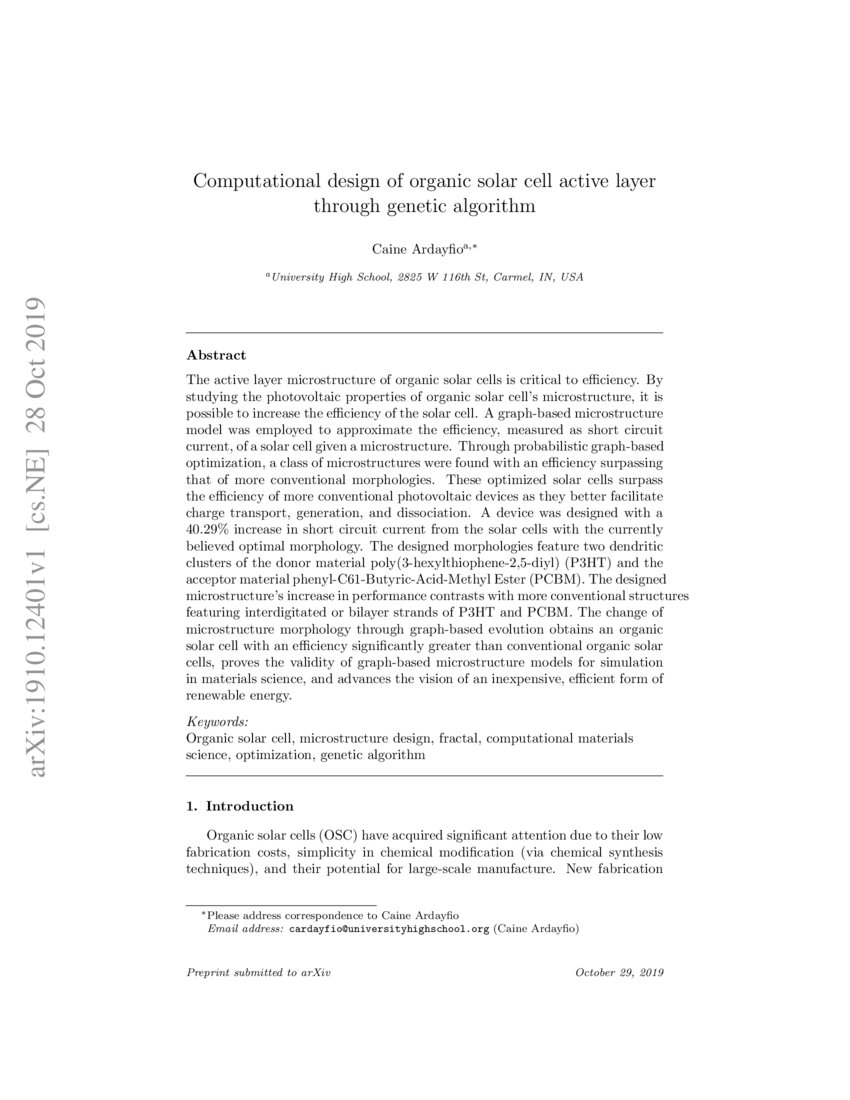 Computational Design Of Organic Solar Cell Active Layer Through Genetic Algorithm Deepai