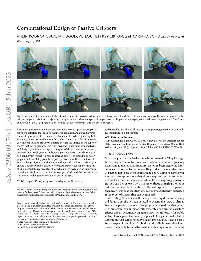 Computational Design of Passive Grippers | DeepAI