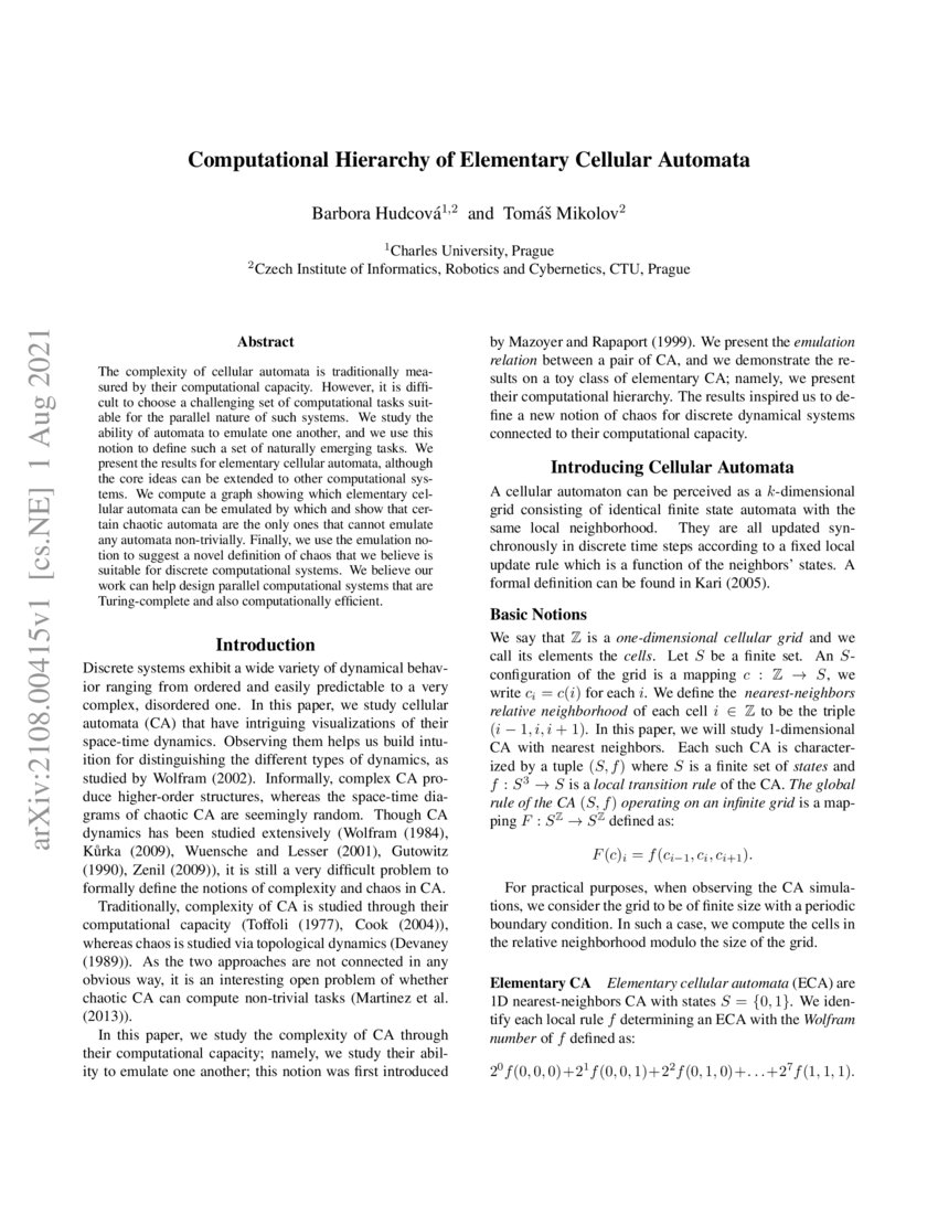 Computational Hierarchy of Elementary Cellular Automata | DeepAI