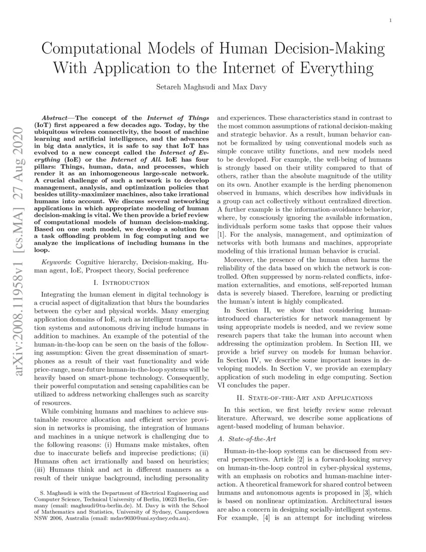Computational Models of Human Decision-Making with Application to the ...
