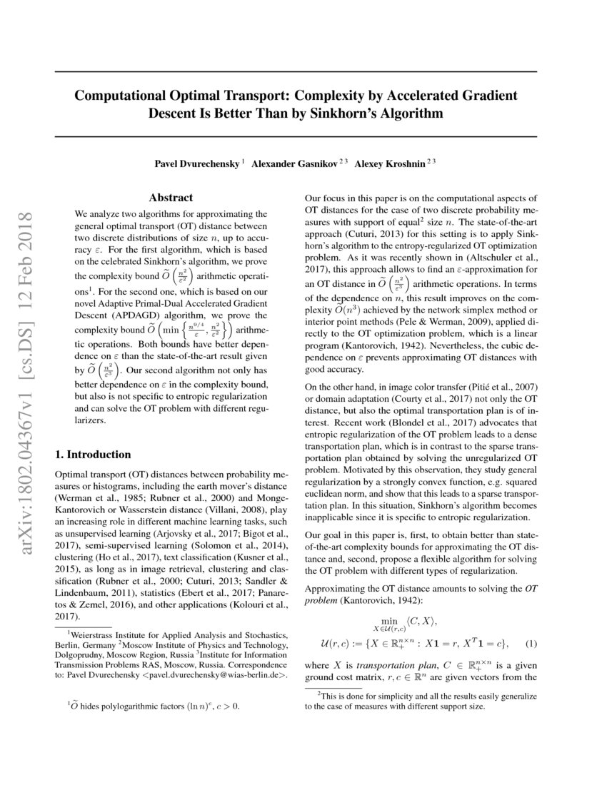 Computational Optimal Transport: Complexity by Accelerated Gradient ... Computational Optimal Transport: Complexity by Accelerated Gradient ...