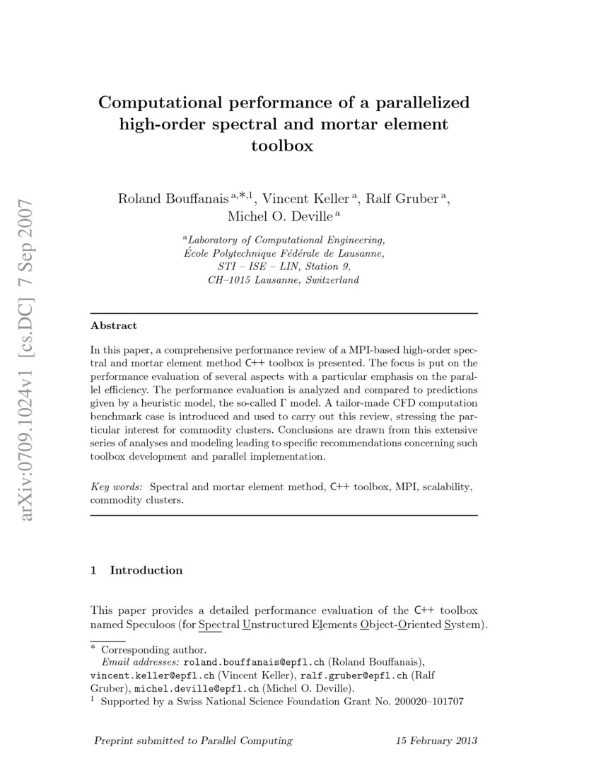 Computational Performance Of A Parallelized High Order Spectral And Mortar Element Toolbox Deepai