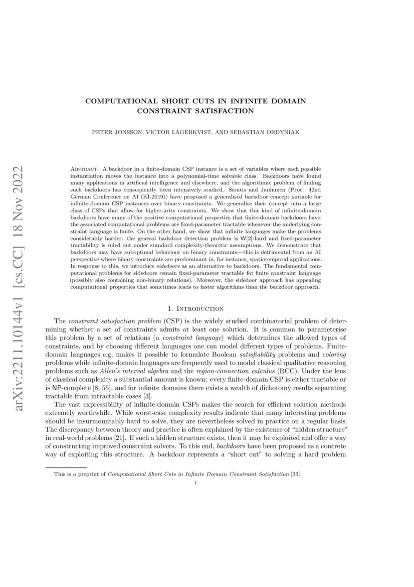 Computational Short Cuts In Infinite Domain Constraint Satisfaction Deepai 