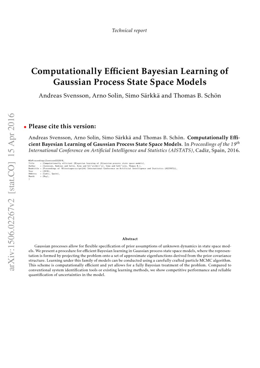 Computationally Efficient Bayesian Learning Of Gaussian Process State Space Models Deepai 9041