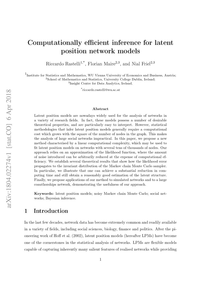 Computationally efficient inference for latent position network models | DeepAI