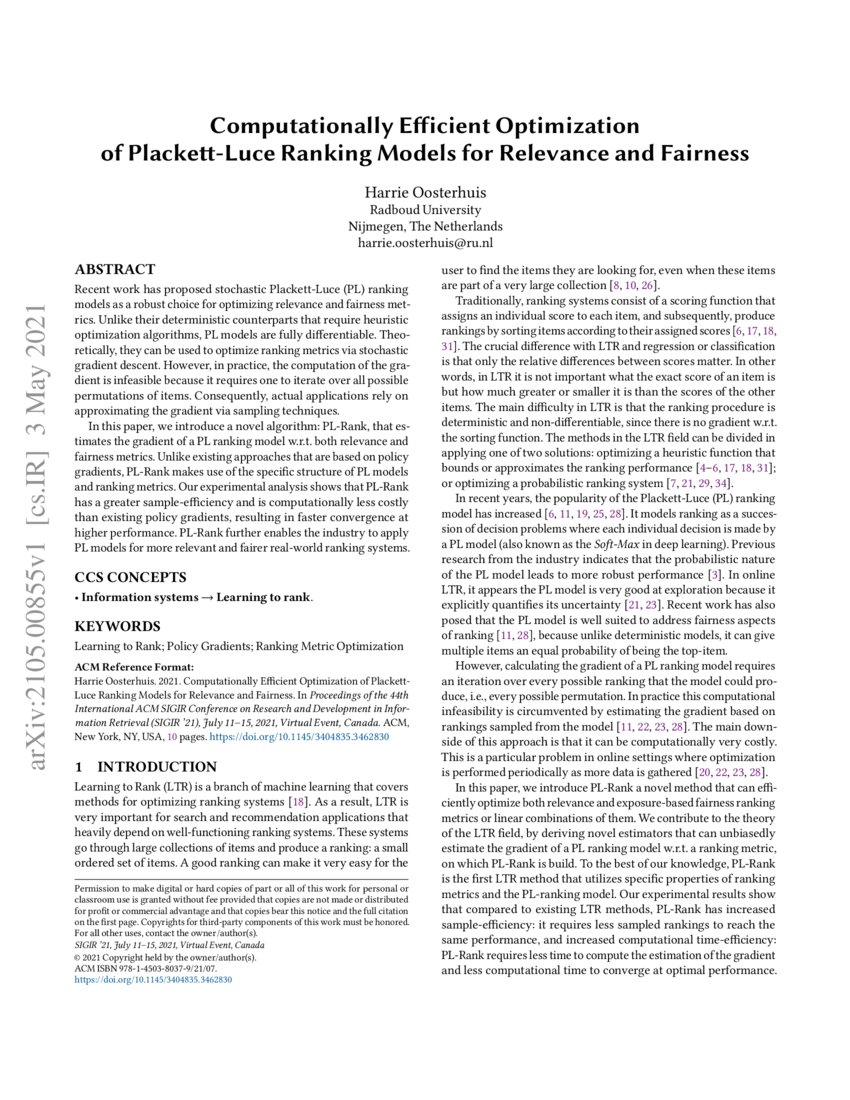 Computationally Efficient Optimization of Plackett-Luce Ranking Models ...