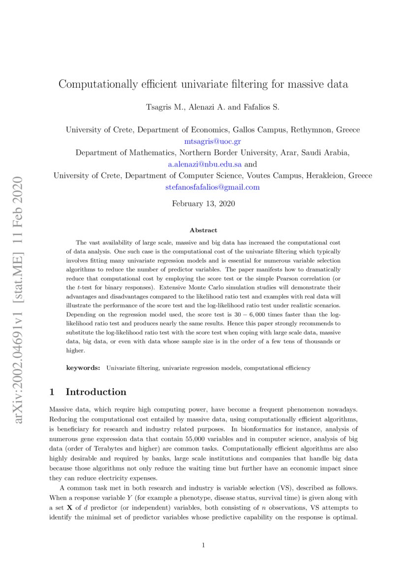 Computationally Efficient Univariate Filtering For Massive Data Deepai 7326