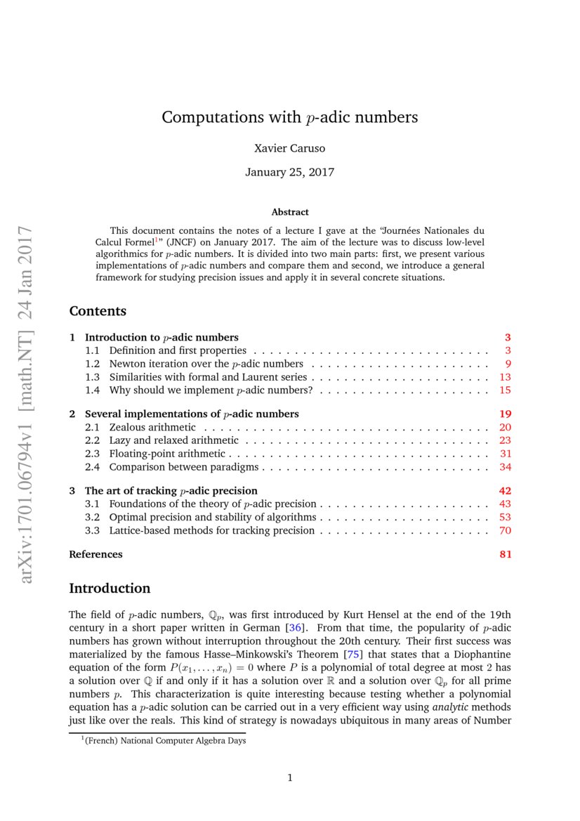 Computations with p-adic numbers | DeepAI