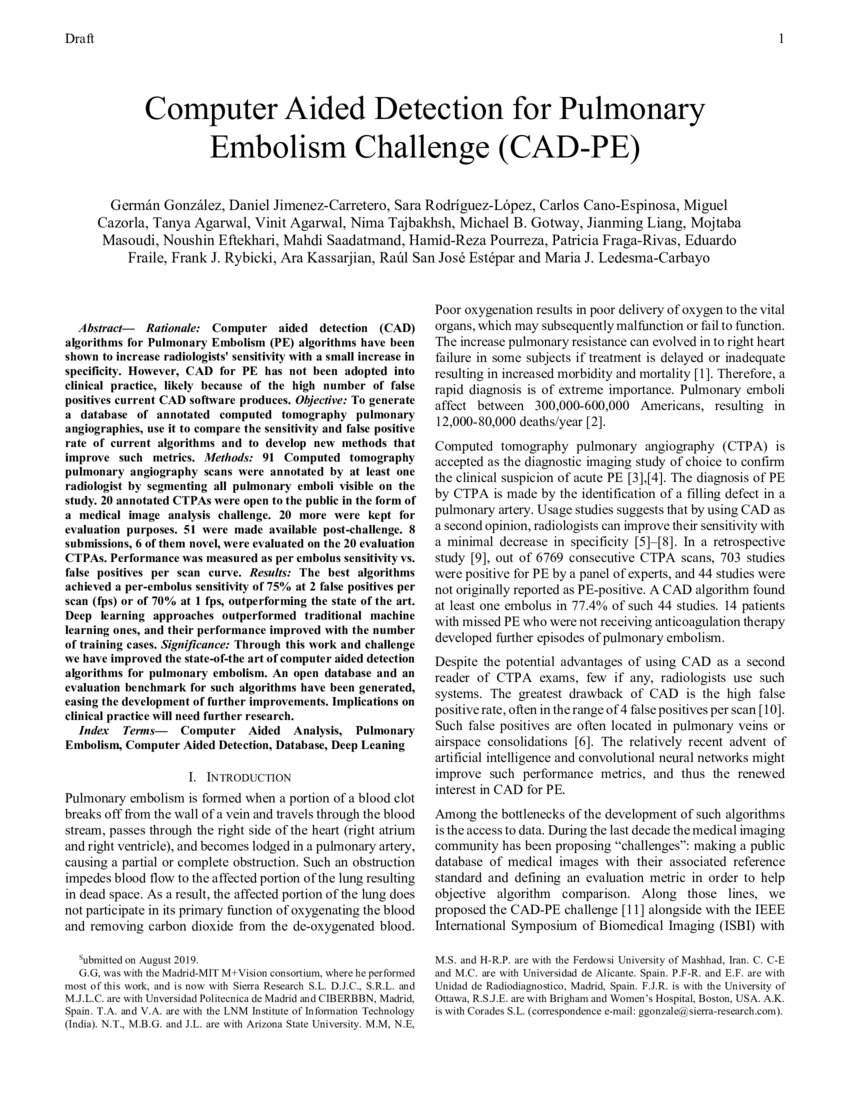 Computer Aided Detection for Pulmonary Embolism Challenge (CAD-PE) | DeepAI