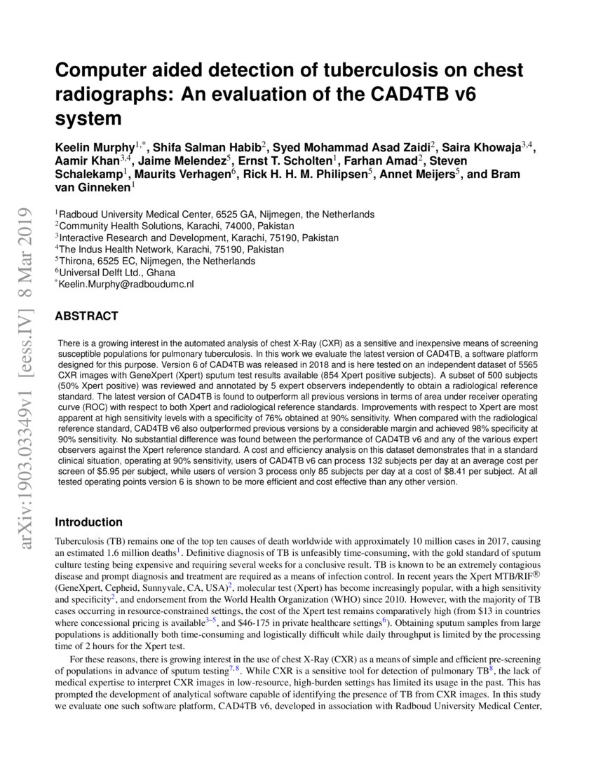 Computer aided detection of tuberculosis on chest radiographs: An ...