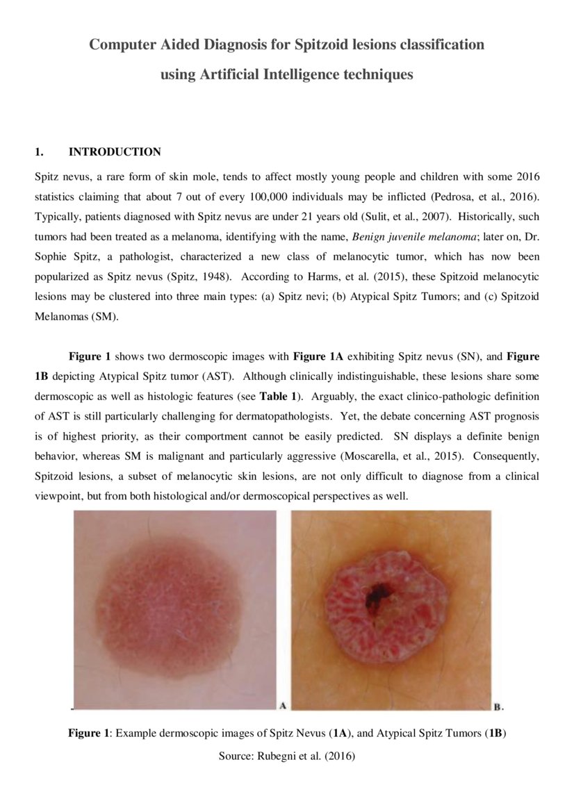 Computer Aided Diagnosis for Spitzoid lesions classification using Artificial Intelligence ...