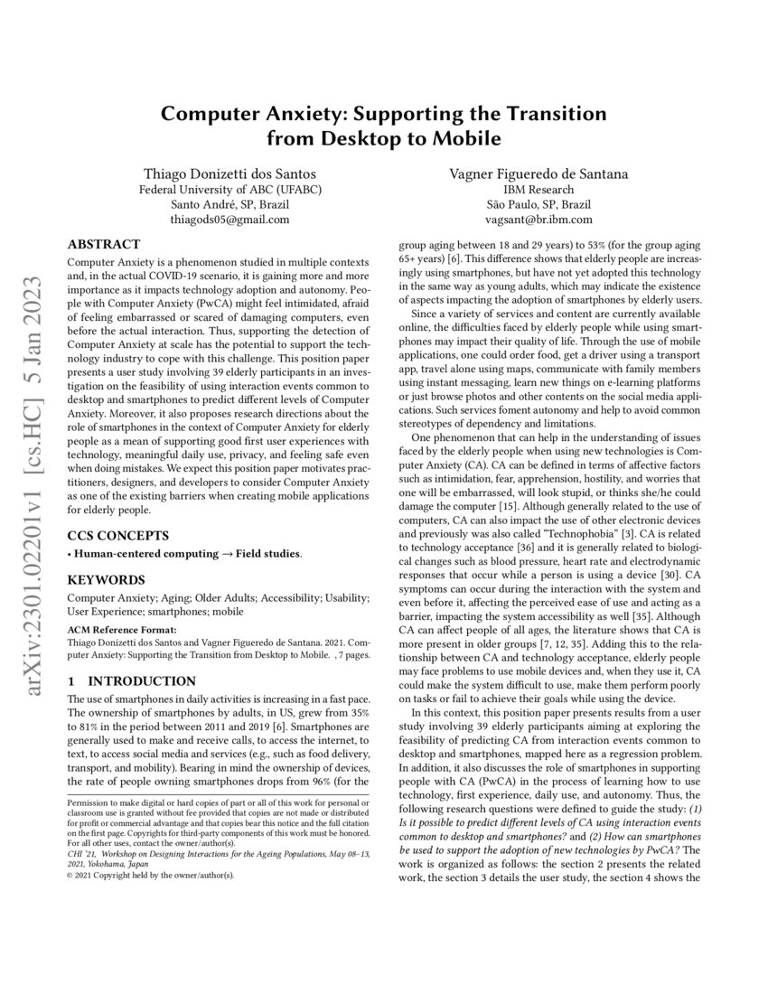 Computer Anxiety: Supporting the Transition from Desktop to Mobile | DeepAI